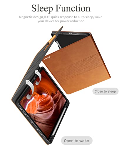 auaua Case for iPad Pro 12.9 6th/5th/4th/3rd Generation 2022/2021/2020/2018, Slim Durable Leather Stand Cover with Pencil Holder, Auto Sleep/Wake (Brown)