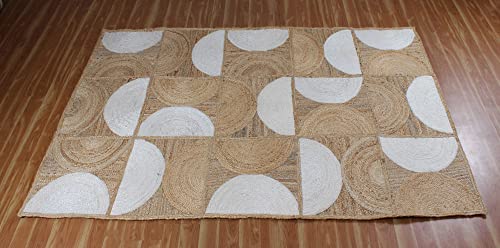 Casavani Indian Hand Braided Rag Rug Geometric Beige & White 3x5 Ft Rectangular Shape Jute Rug Home/Office Doormat Rugs For Bedroom,Dining Room & Kitchen 11x11 Feet Square