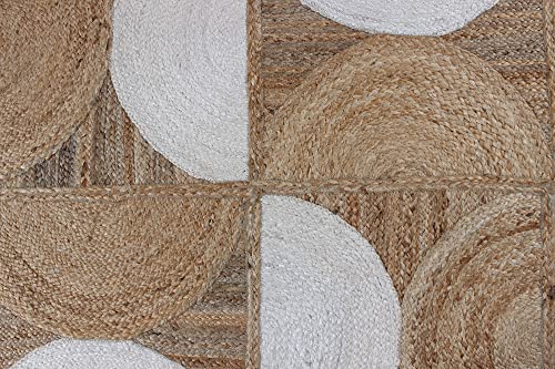 Casavani Indian Hand Braided Rag Rug Geometric Beige & White 3x5 Ft Rectangular Shape Jute Rug Home/Office Doormat Rugs For Bedroom,Dining Room & Kitchen 11x11 Feet Square