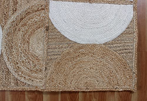 Casavani Indian Hand Braided Rag Rug Geometric Beige & White 3x5 Ft Rectangular Shape Jute Rug Home/Office Doormat Rugs For Bedroom,Dining Room & Kitchen 11x11 Feet Square