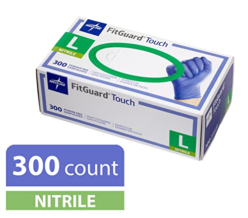 Medline FitGuard Touch Nitrile Exam Gloves, Disposable, Powder-Free, Cobalt Blue, Large, Box of 300