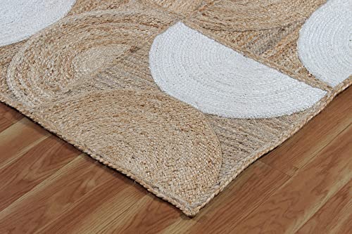 Casavani Indian Hand Braided Rag Rug Geometric Beige & White 3x5 Ft Rectangular Shape Jute Rug Home/Office Doormat Rugs For Bedroom,Dining Room & Kitchen 11x11 Feet Square