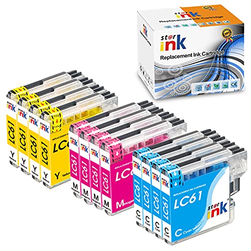 st@r ink Compatible Ink Cartridge Replacement for Brother LC61 LC65 LC-61 LC61Y LC61C LC61M LC61cl Work with MFC-495CW MFC-490CW MFC-6490CW MFC-6890CDW Printer(4 Cyan, 4 Magenta, 4 Yellow) 12 Pack