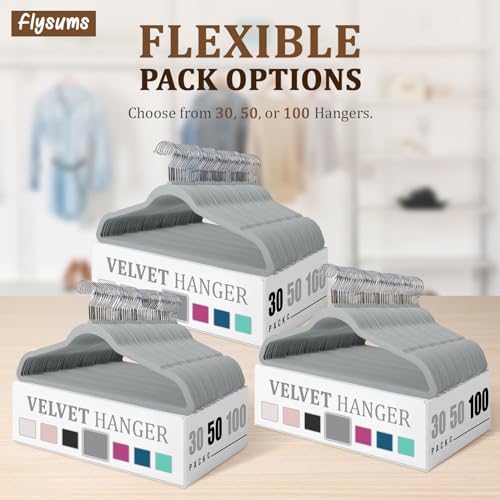 Premium Velvet Hangers 50 Pack, Heavy Duty Study Gray Hangers for Coats, Pants & Dress Clothes - Non Slip Clothes Hanger Set - Space Saving Felt Hangers for Clothing
