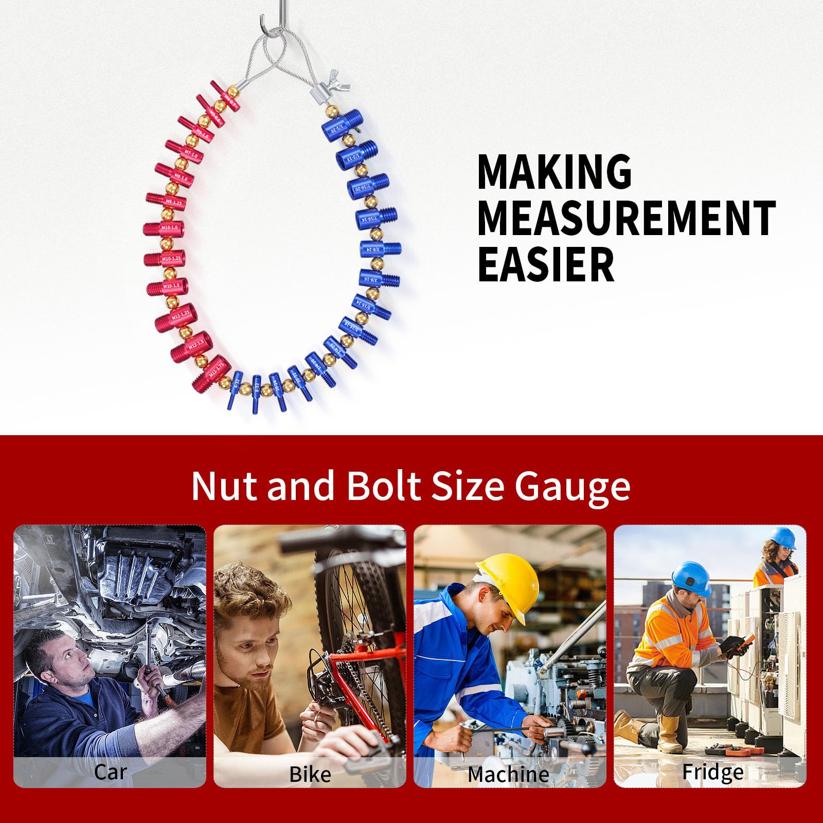 EAWONGEE Nut and Bolt Thread Checker Detachable Nut and Bolt Size Gauge Thread Gauge Suitable for Detecting Fixed Bolts or Threaded Holes in Enclosed Areas