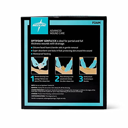 Medline Optifoam Gentle EX Bordered Foam Adhesive Dressing, 6" x 6" Square (10 Count)