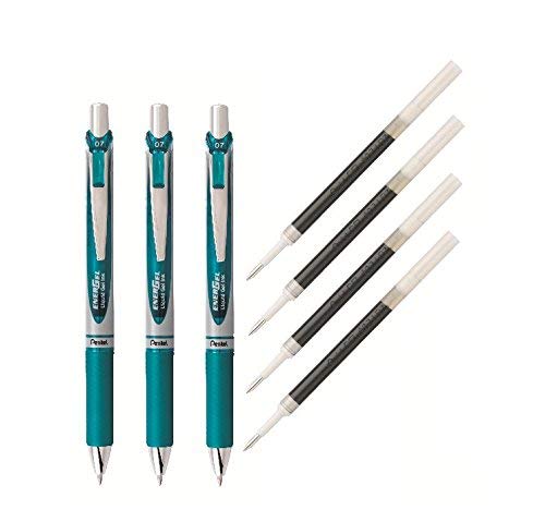 Pentel EnerGel Deluxe RTX Liquid Gel Ink Pen Set Kit, Pack of 3 with 4 Refills (Turquoise - 0.7mm) ļæ½