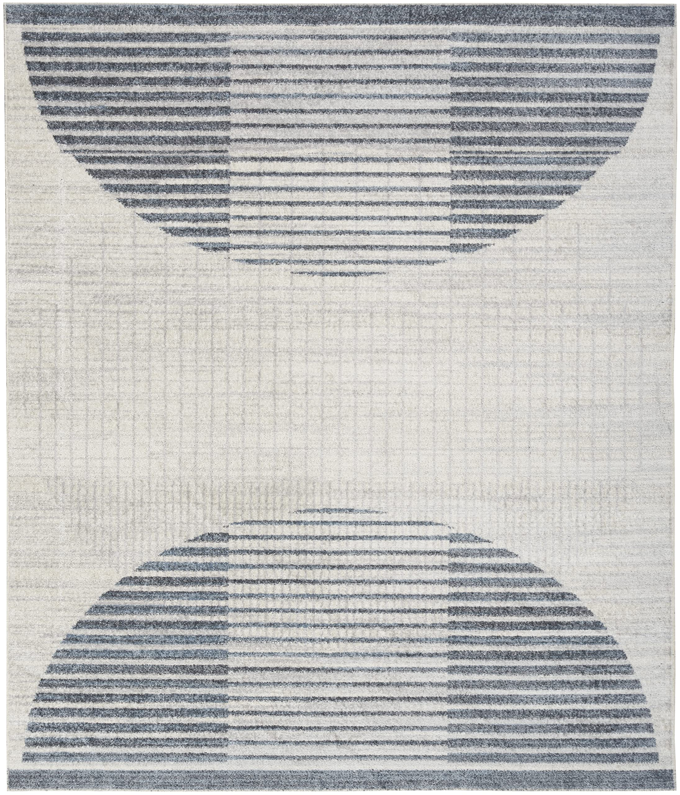 Nourison Astra Machine Washable Geometric Ivory Blue 7'10" x 10' Area -Rug, Easy -Cleaning, Non Shedding, Bed Room, Living Room, Dining Room, Kitchen (8x10)