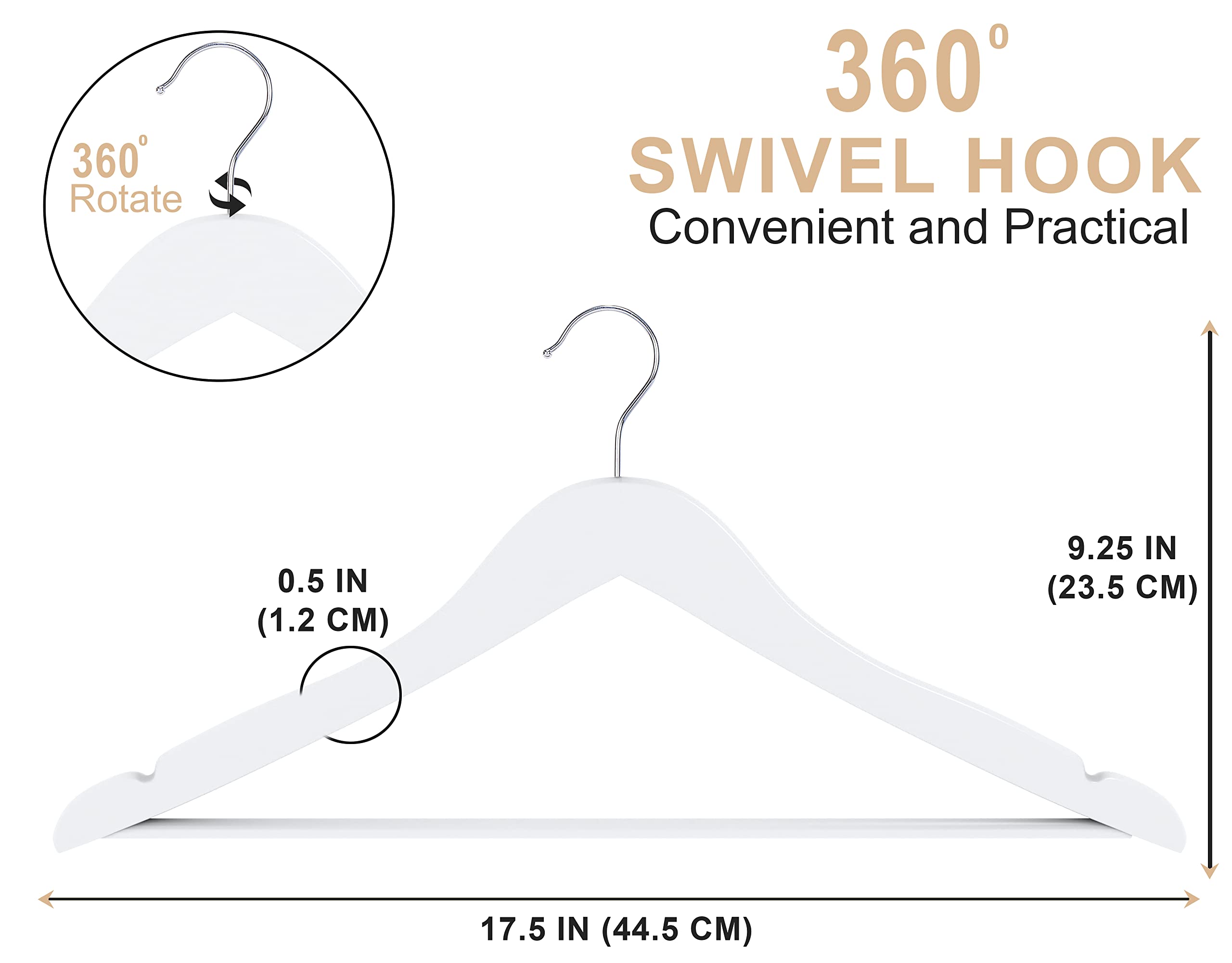 Utopia Home Premium Wooden Hangers 20 Pack - Durable & Slim Coat Hanger - Suit Hanger with 360-Degree Rotatable Hook - Wood Hangers with Shoulder Grooves (White Color)