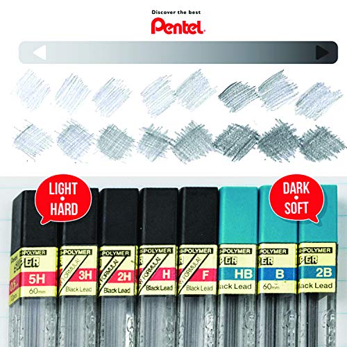 Pentel Super Hi-Polymer Lead Refill, 0.7mm Medium, 2B, 144 Pieces of Lead (50-2B),Gray