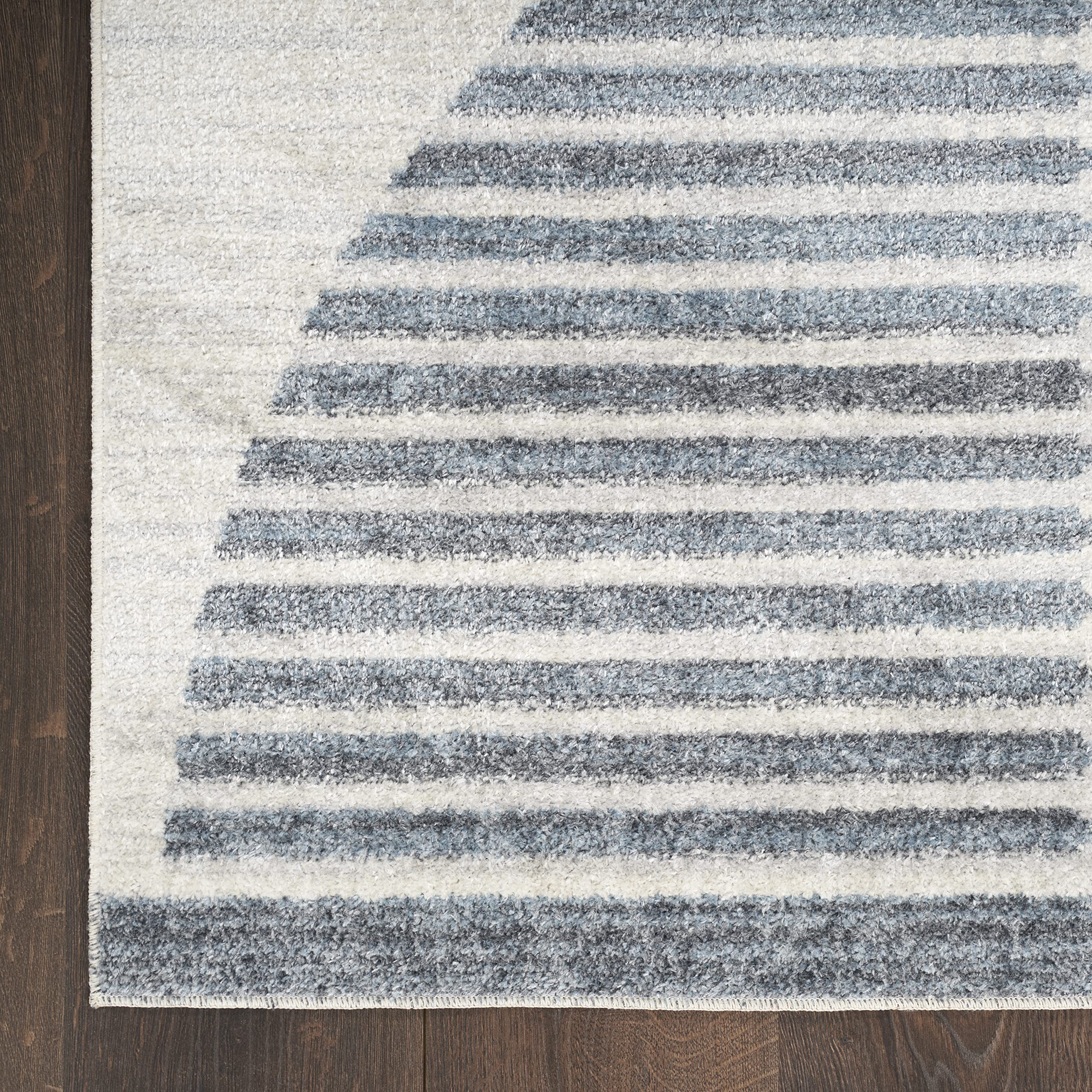 Nourison Astra Machine Washable Geometric Ivory Blue 7'10" x 10' Area -Rug, Easy -Cleaning, Non Shedding, Bed Room, Living Room, Dining Room, Kitchen (8x10)