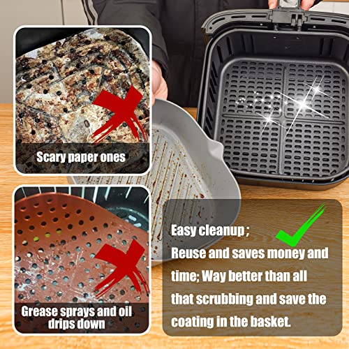 Golden Associate Silicone Liners Square 8.5 Inches 2 Pcs, for Air Fryer Basket, Non-stick Food-grade Reusable Silicone Pot Baking Tray