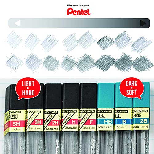 Pentel Super Hi-Polymer Lead Refill, 0.7mm Medium, 2B, 144 Pieces of Lead (50-2B),Gray