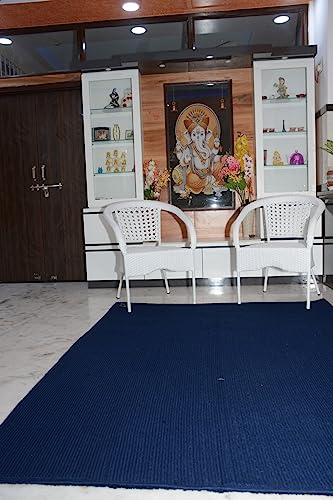 Hand Braided Bohemian Rectangle Blue Rug Cotton/Rugs for Bedroom/Bedside Rug/Recycled Cotton Rug/Organic Rug/Handmade Rug (10x11)