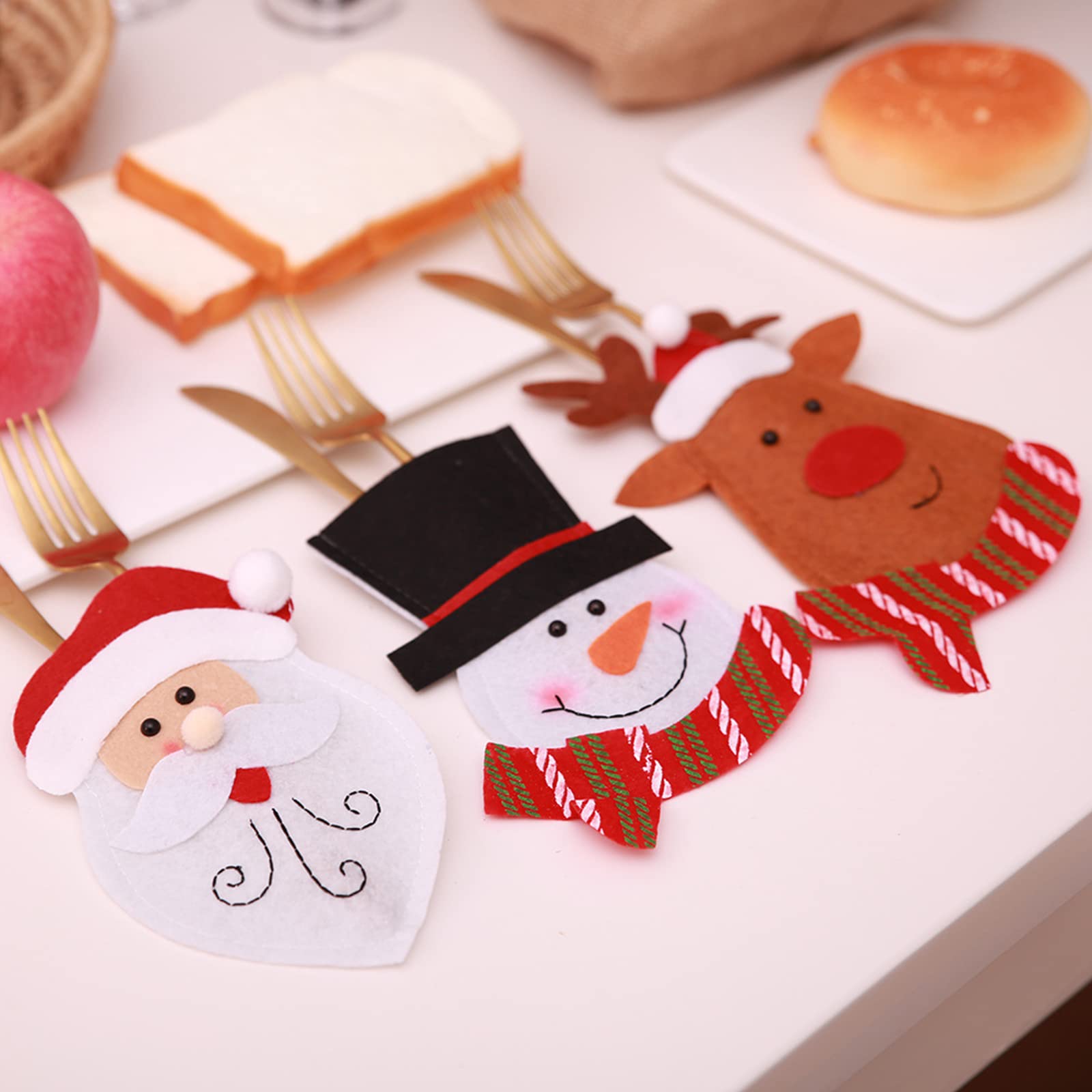 Christmas Dinner Table Decorations Christmas Silverware Holder Pockets Santa Claus Elk Snowman Forks Bags Cutlery Holders Pockets Christmas Party Dinner Table Decorations