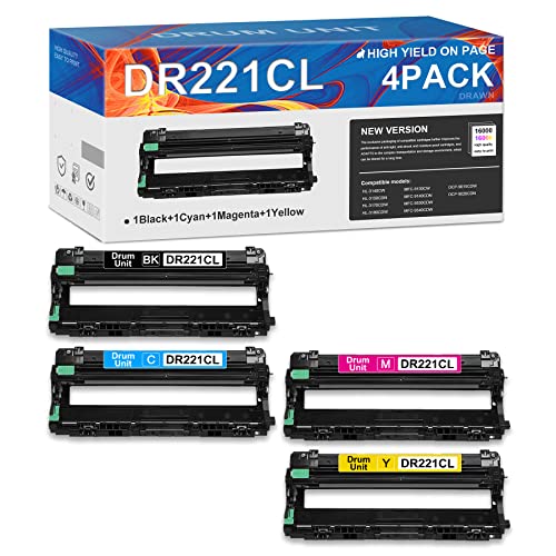 DR221CL Drum: DRA Compatible DR-221 DR221 Drum Unit Replacement for Brother MFC-9130CW 9140CDN 9330CDW 9340CDW DCP-9015CDW 9020CDN Printer Black, Cyan, Magenta, Yellow, 4-Pack