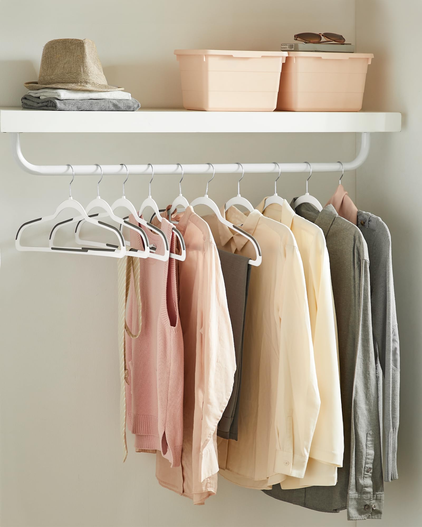 SONGMICS Clothes Hangers, Pack of 30 Plastic Coat Hangers, Space-Saving, Cloud White and Dark Gray UCRP050W03