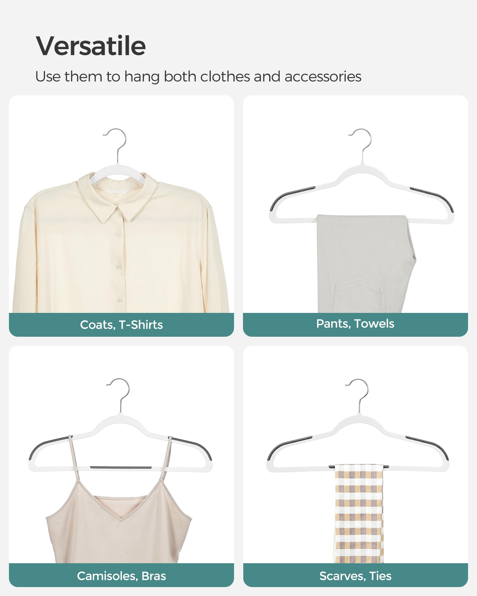 SONGMICS Clothes Hangers, Pack of 30 Plastic Coat Hangers, Space-Saving, Cloud White and Dark Gray UCRP050W03