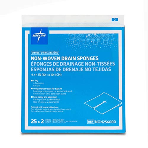 Medline Nonwoven Drain Sponges, Sterile, 6-Ply Gauze, 4" x 4", 2 Count (Pack of 300)