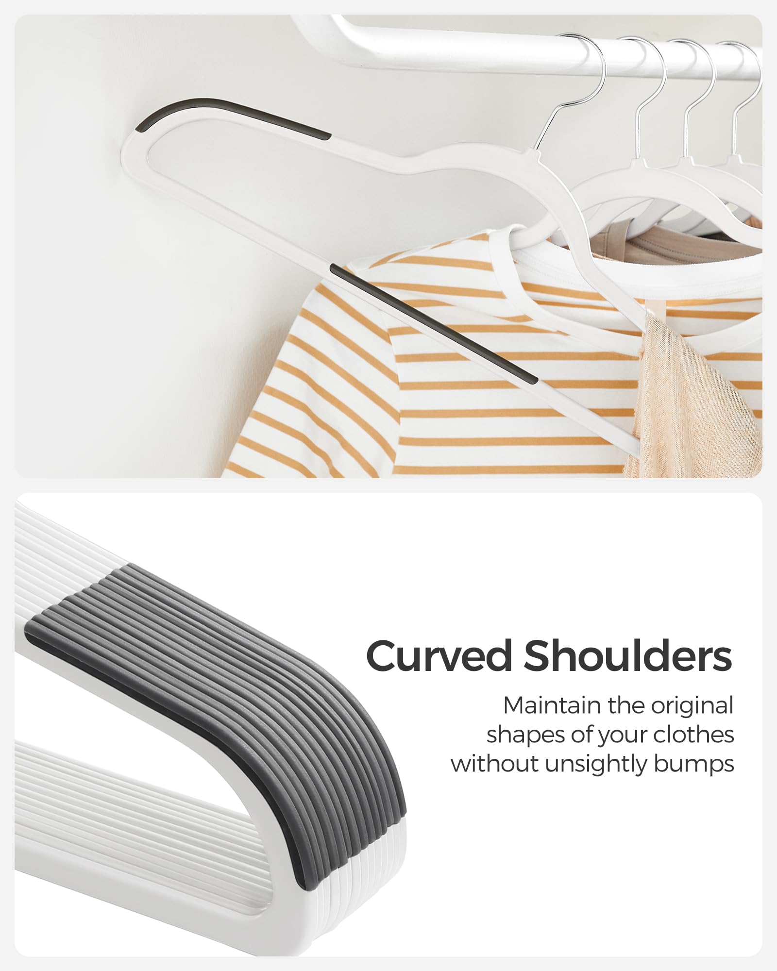 SONGMICS Clothes Hangers, Pack of 30 Plastic Coat Hangers, Space-Saving, Cloud White and Dark Gray UCRP050W03