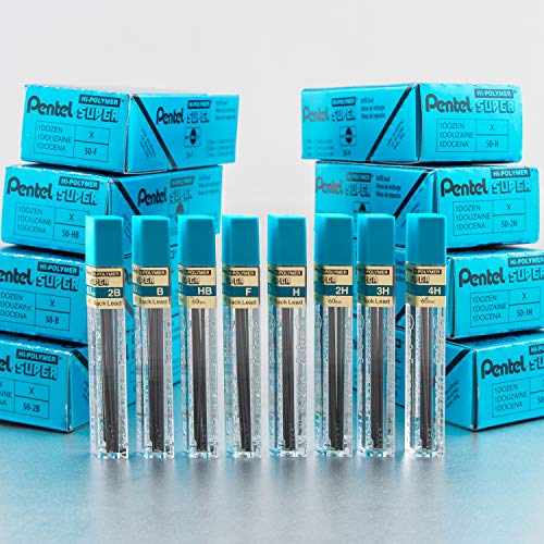 Pentel Super Hi-Polymer Lead Refill, 0.7mm Medium, 2B, 144 Pieces of Lead (50-2B),Gray