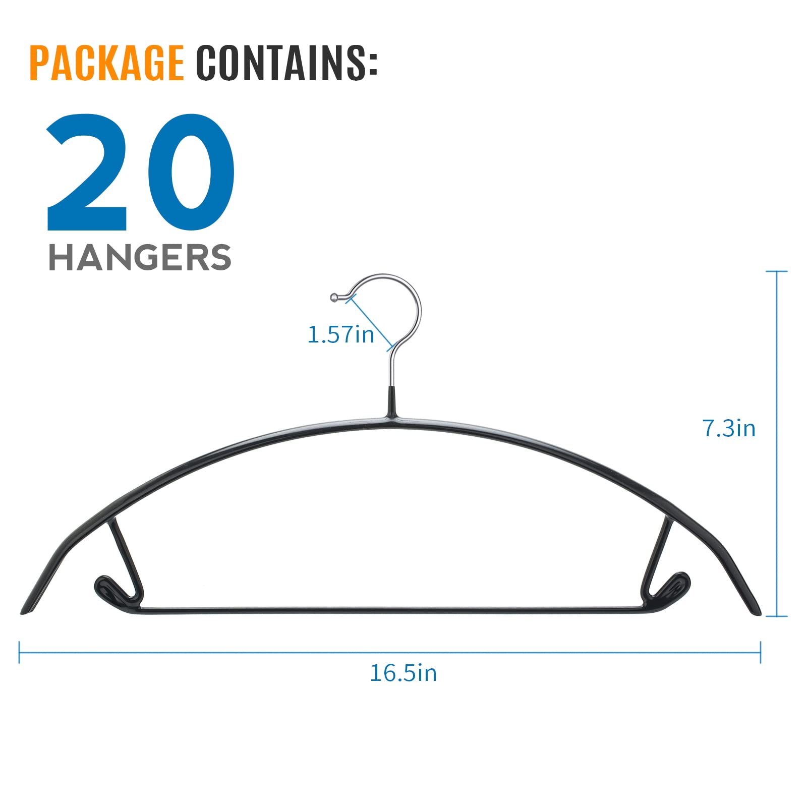 FSUTEG No Bump Rubber Coated Hangers 20 Pack - Heavy Duty Contour Metal Clothes Hangers, 15-18lb Weight Capacity, Non-Slip & Space Saving for Wardrobe, Closet, Dorm (16.5 Inch, Black)
