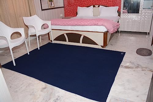 Hand Braided Bohemian Rectangle Blue Rug Cotton/Rugs for Bedroom/Bedside Rug/Recycled Cotton Rug/Organic Rug/Handmade Rug (10x11)