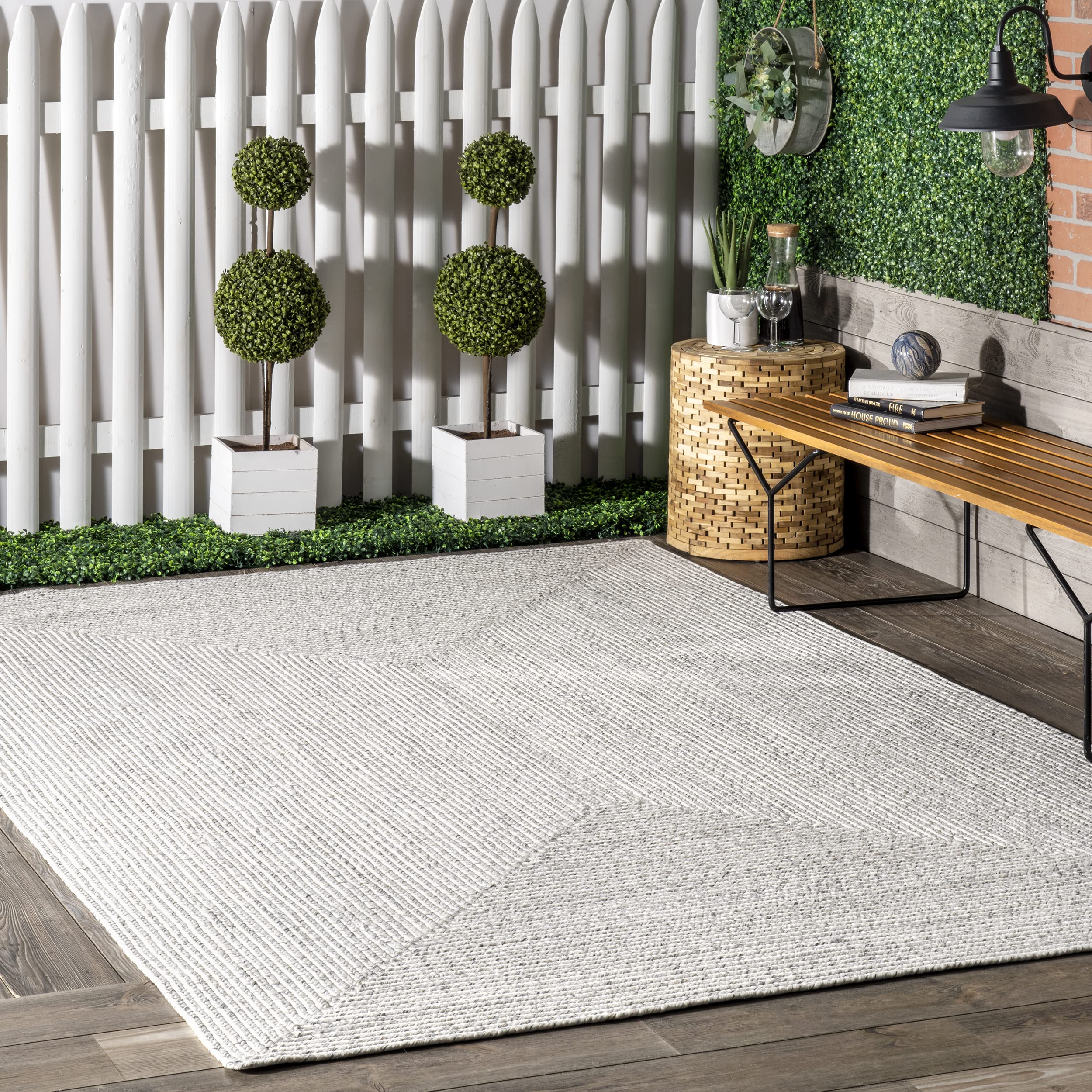nuLOOM 12' x 15' Solid Hand Braided Indoor/Outdoor Area Rug, Pet-Friendly, High Traffic, Weather Resistant, for Patio, Balcony, Bedroom, Living, Dining Room, Wynn Ivory