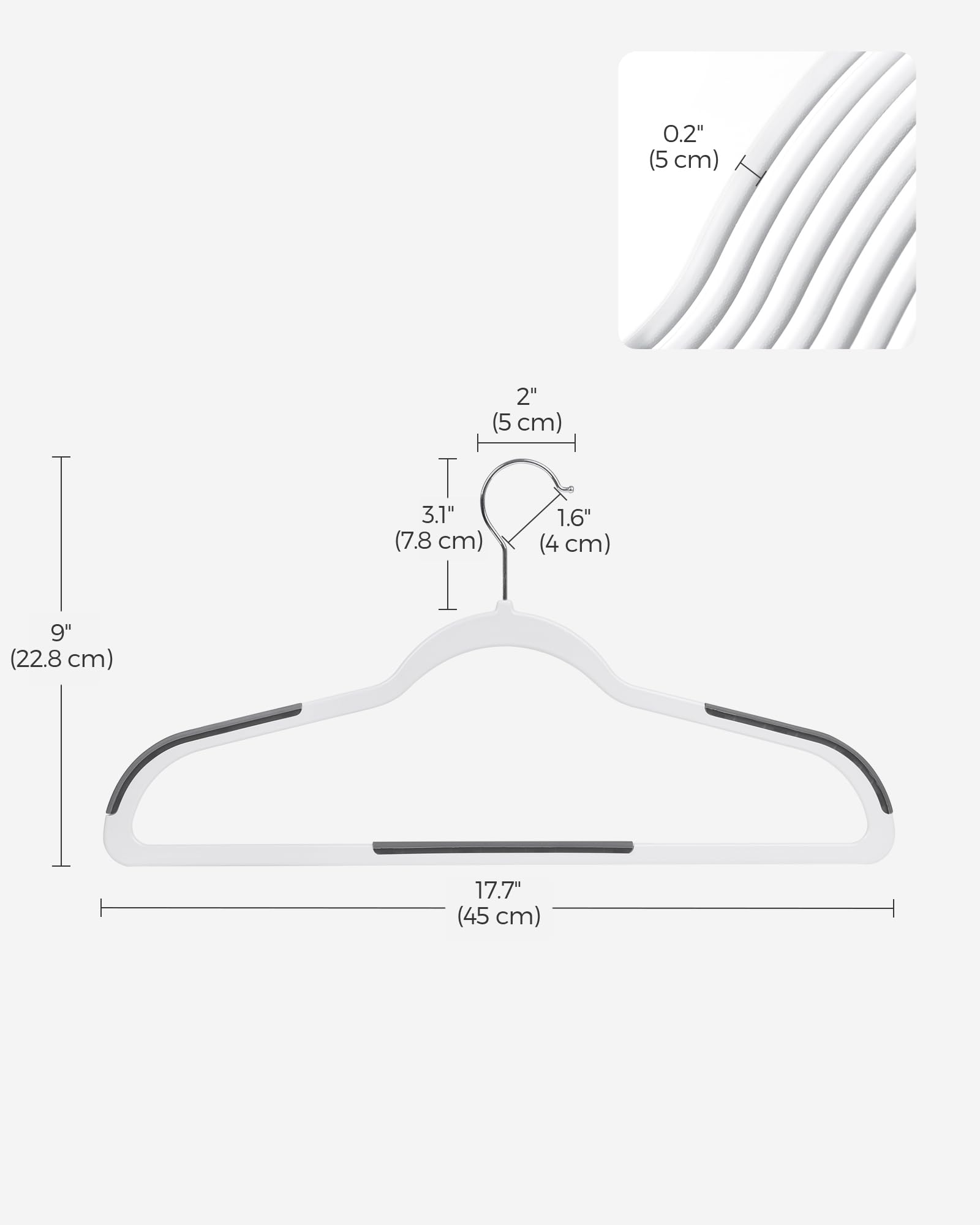 SONGMICS Clothes Hangers, Pack of 30 Plastic Coat Hangers, Space-Saving, Cloud White and Dark Gray UCRP050W03