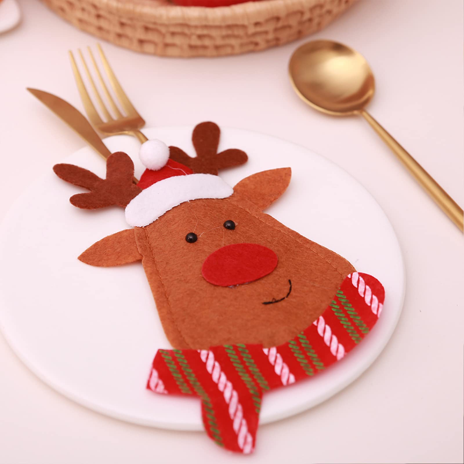 Christmas Dinner Table Decorations Christmas Silverware Holder Pockets Santa Claus Elk Snowman Forks Bags Cutlery Holders Pockets Christmas Party Dinner Table Decorations