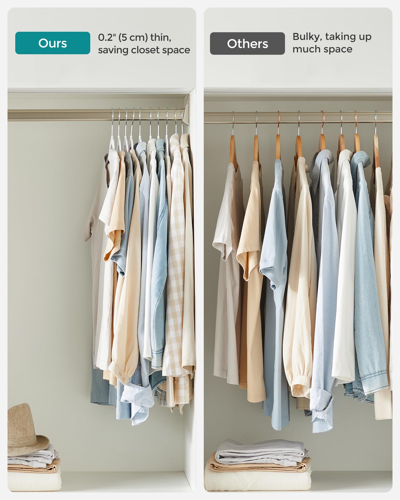 SONGMICS Clothes Hangers, Pack of 30 Plastic Coat Hangers, Space-Saving, Cloud White and Dark Gray UCRP050W03
