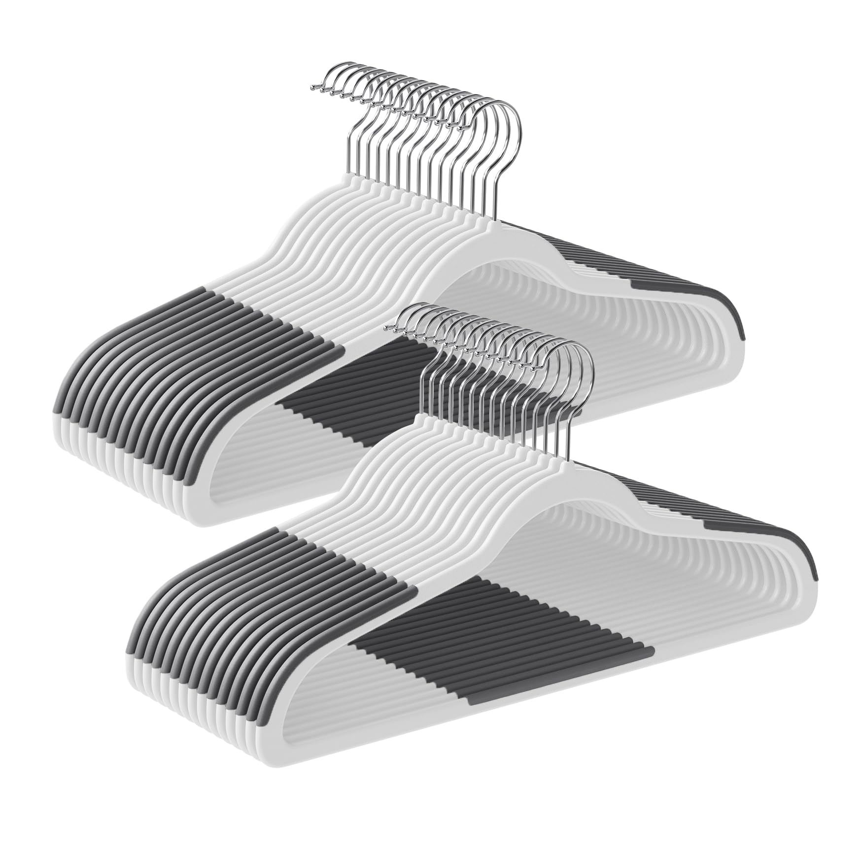 SONGMICS Clothes Hangers, Pack of 30 Plastic Coat Hangers, Space-Saving, Cloud White and Dark Gray UCRP050W03