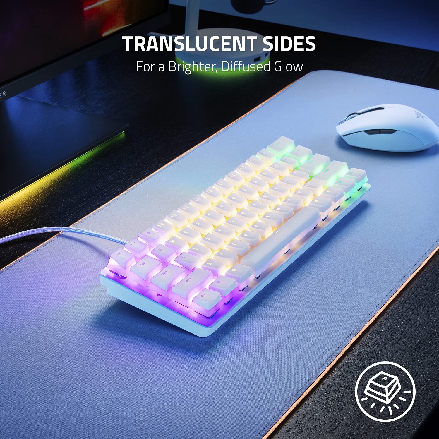 Razer Phantom Keycap Upgrade Set: Unique Stealth Design - Translucent Sides - Bottom-Lasered Legends - Keycap Removal Tools & Stablizers - Universal Compatiability - White
