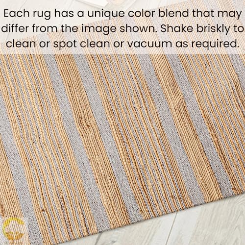 Comfy-co Area Rug 2x3 ft - Hand-Woven Jute Cotton Area Rug Boho Farmhouse Rustic - Non Slip Floor Rug for Bedroom Living Room Kitchen Dorm Entryway Hallway - Area Rug Natural/Grey