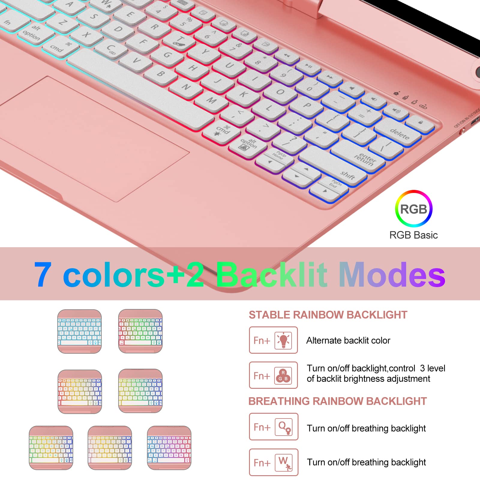 Keyboard Case for iPad Air 13-inch (M2, 2024) & iPad Pro 12.9 (6th 2022/5th 2021/4th 2020/3rd 2018 Gen), Magic 360°Rotatable & Swivel Keyboard with Trackpad, 7 Color Backlit with Pen Holder Rose Gold