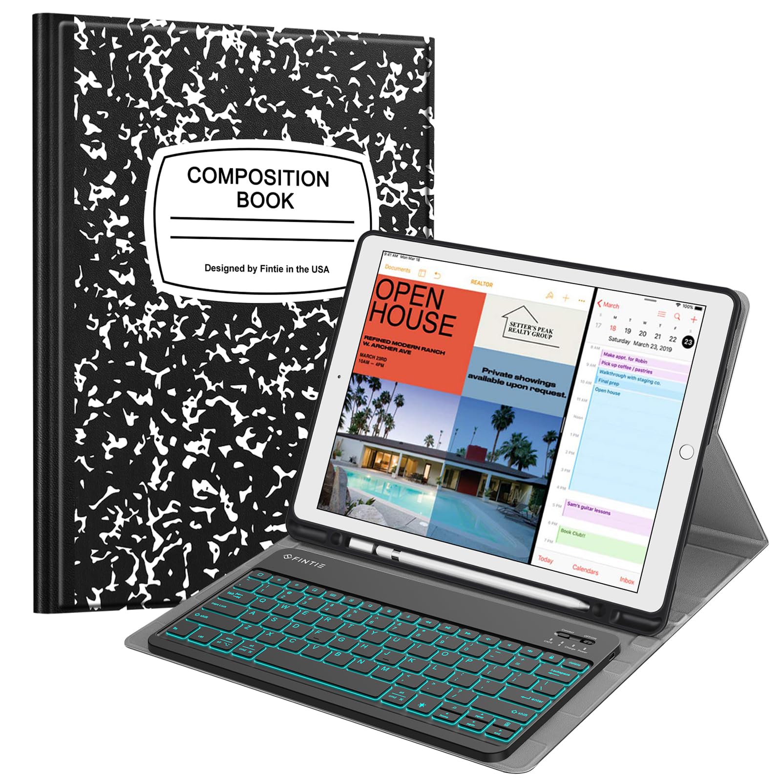 Fintie Keyboard Case - 2017/2015 iPad Pro 12.9 inch (Old Model) 1st & 2nd Gen Case, Soft TPU Protective Cover, [7 Color Backlit] Magnetically Detachable Wireless Bluetooth Keyboard, Composition B