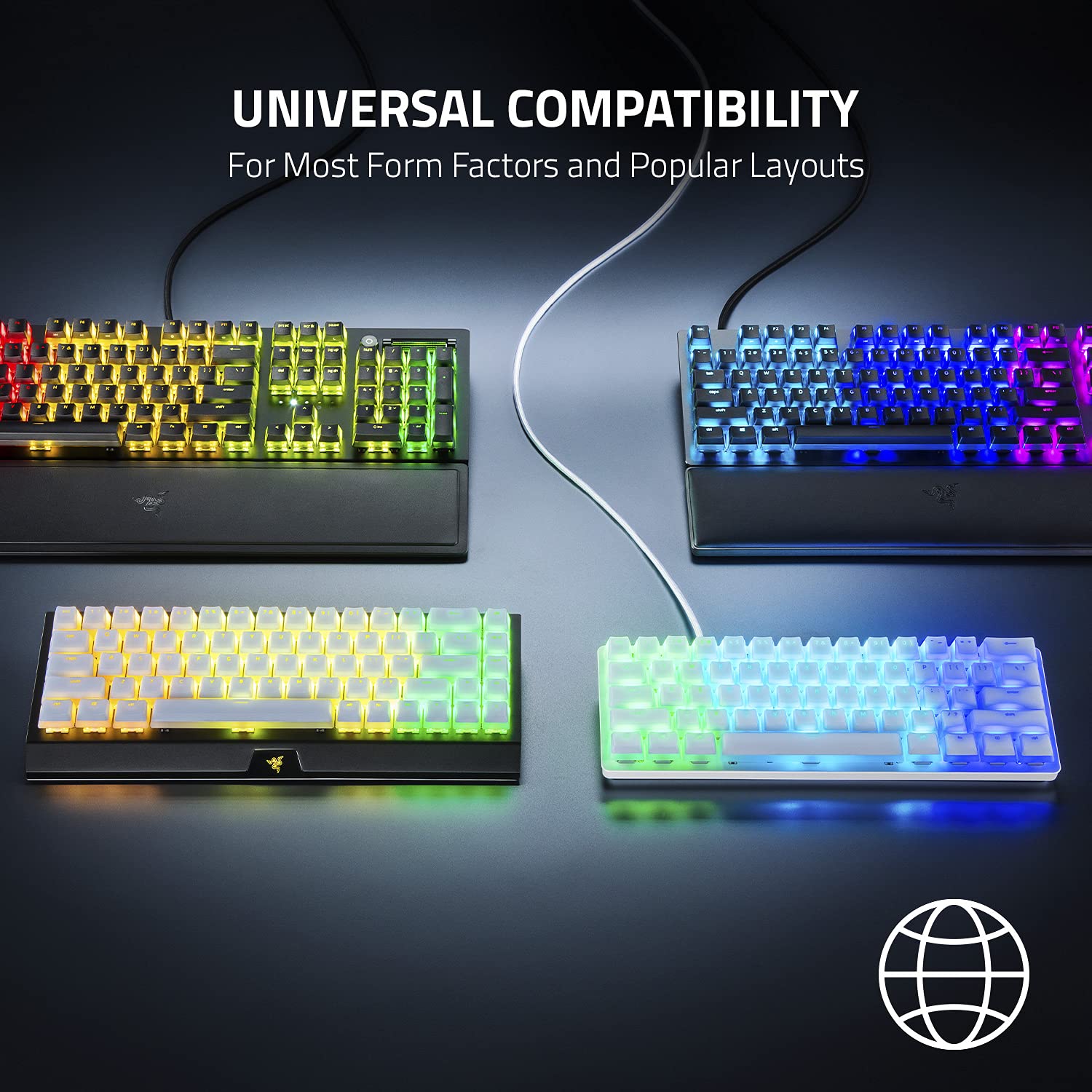 Razer Phantom Keycap Upgrade Set: Unique Stealth Design - Translucent Sides - Bottom-Lasered Legends - Keycap Removal Tools & Stablizers - Universal Compatiability - White