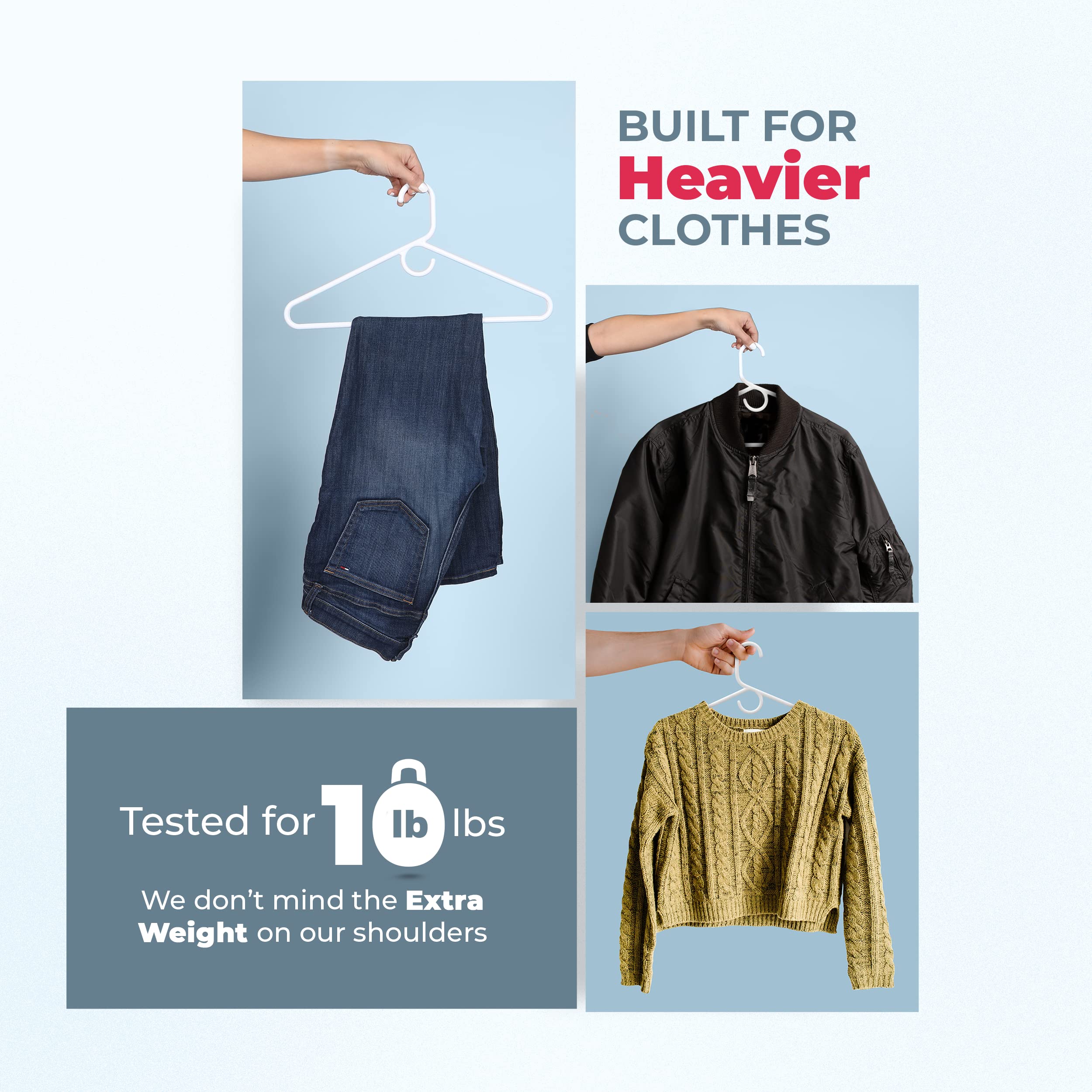 Made in USA Heavy Duty Plastic Clothes Hangers Bulk, 20 30 50 100 Pack Available, Strong Plastic Hangers, Jacket Coat Hangers, Thick Plastic Hanger for Closet and Clothing Hangars (06pk White)