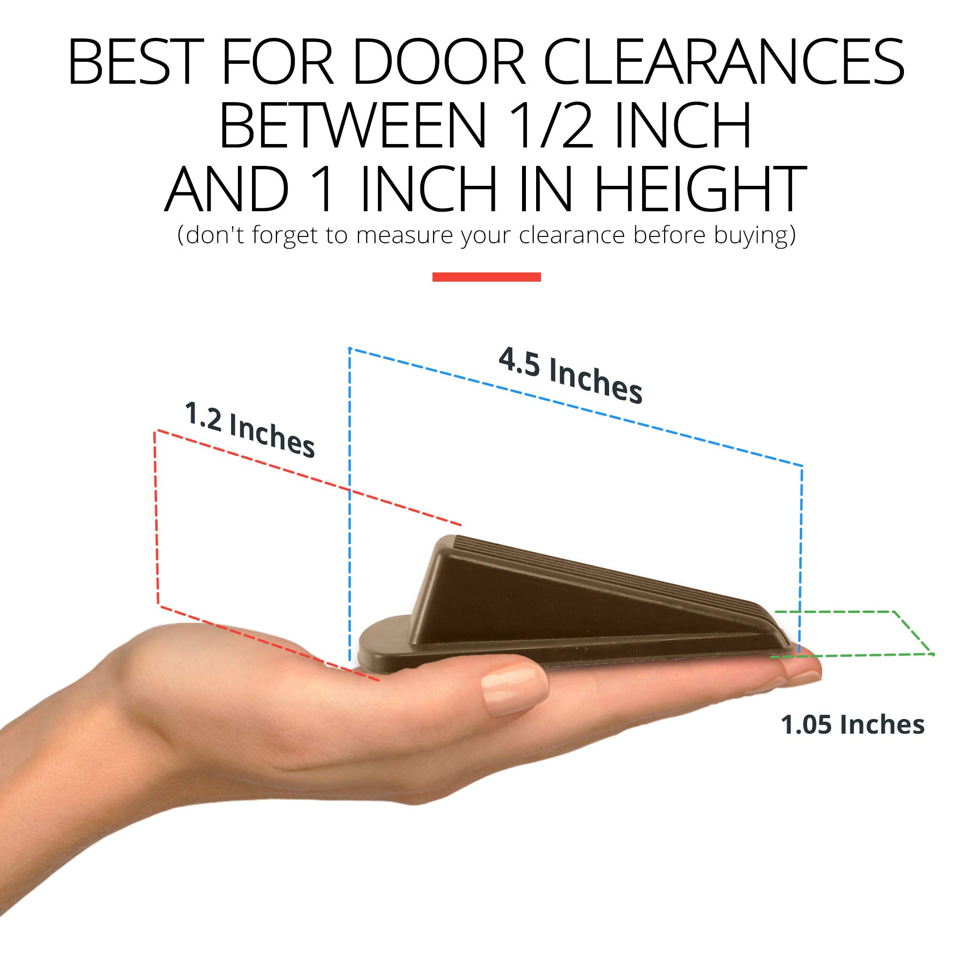 Rubber Door Stoppers for Bottom of Door - Security Wedge Door Stops for Concrete, Tile and Carpet Floors - Heavy Duty (4 Pack, Brown)
