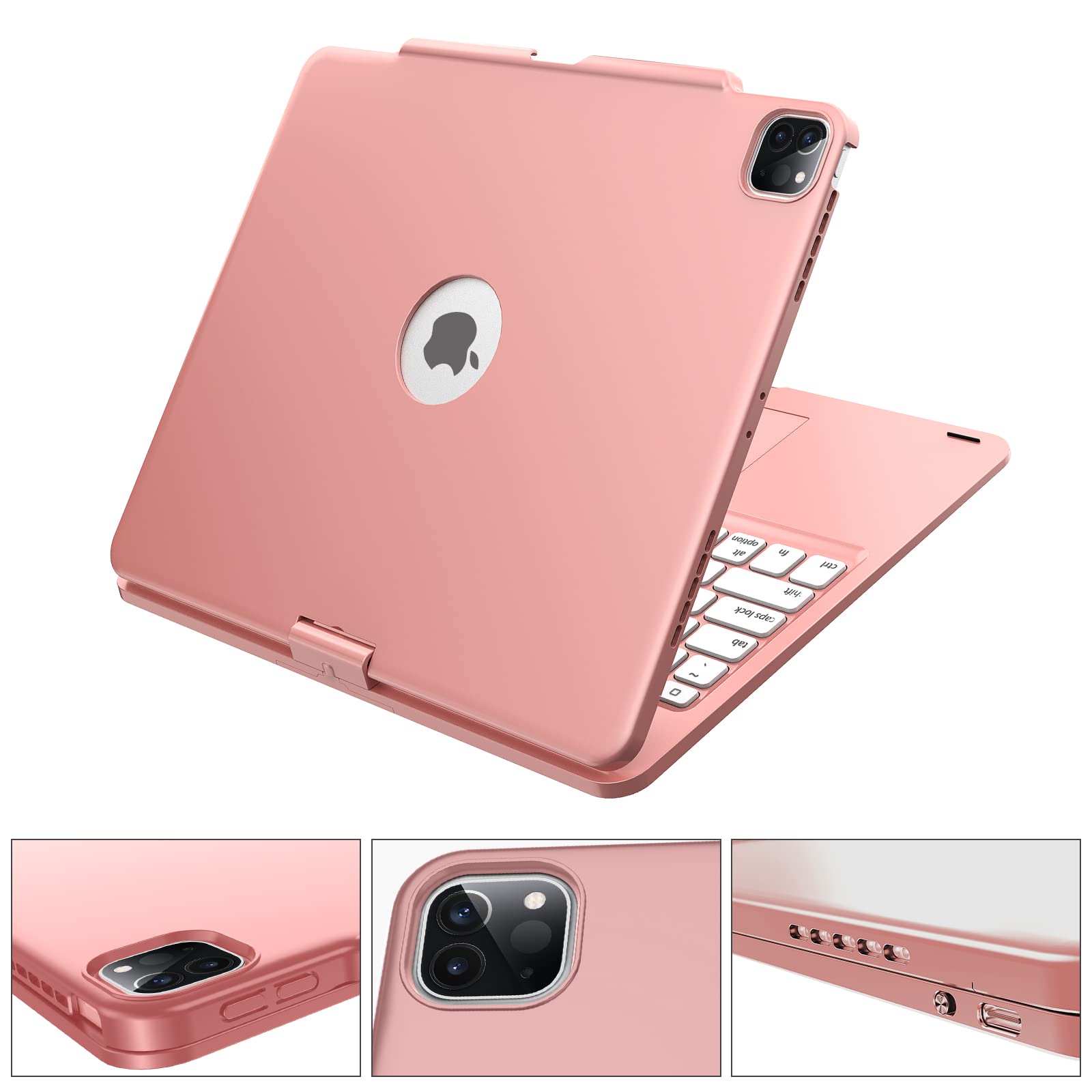 Keyboard Case for iPad Air 13-inch (M2, 2024) & iPad Pro 12.9 (6th 2022/5th 2021/4th 2020/3rd 2018 Gen), Magic 360°Rotatable & Swivel Keyboard with Trackpad, 7 Color Backlit with Pen Holder Rose Gold