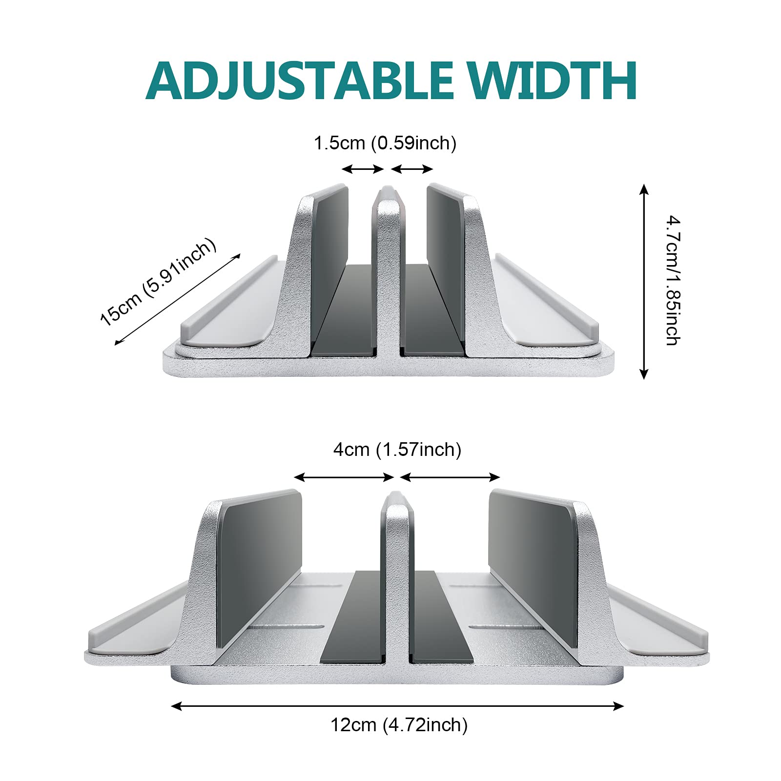 ULBRE Vertical Laptop Stand for Desk Aluminum Heavy Duty, 4 Slots Adjustable Laptop Holder MacBook Stands Compatible All iPad Surface Samsung HP Chromebook iPad Pro Air Upto 17.5'- Silver