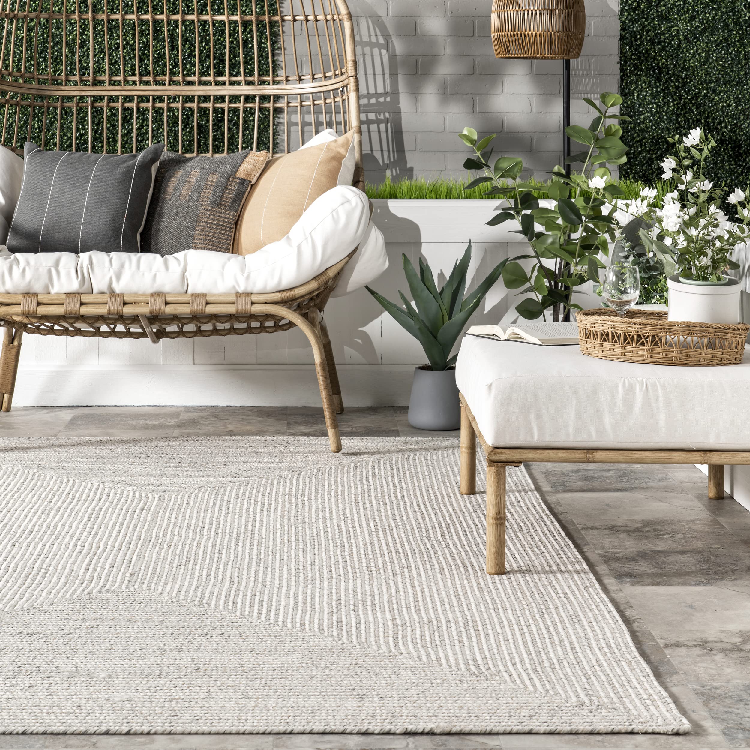 nuLOOM 12' x 15' Solid Hand Braided Indoor/Outdoor Area Rug, Pet-Friendly, High Traffic, Weather Resistant, for Patio, Balcony, Bedroom, Living, Dining Room, Wynn Ivory