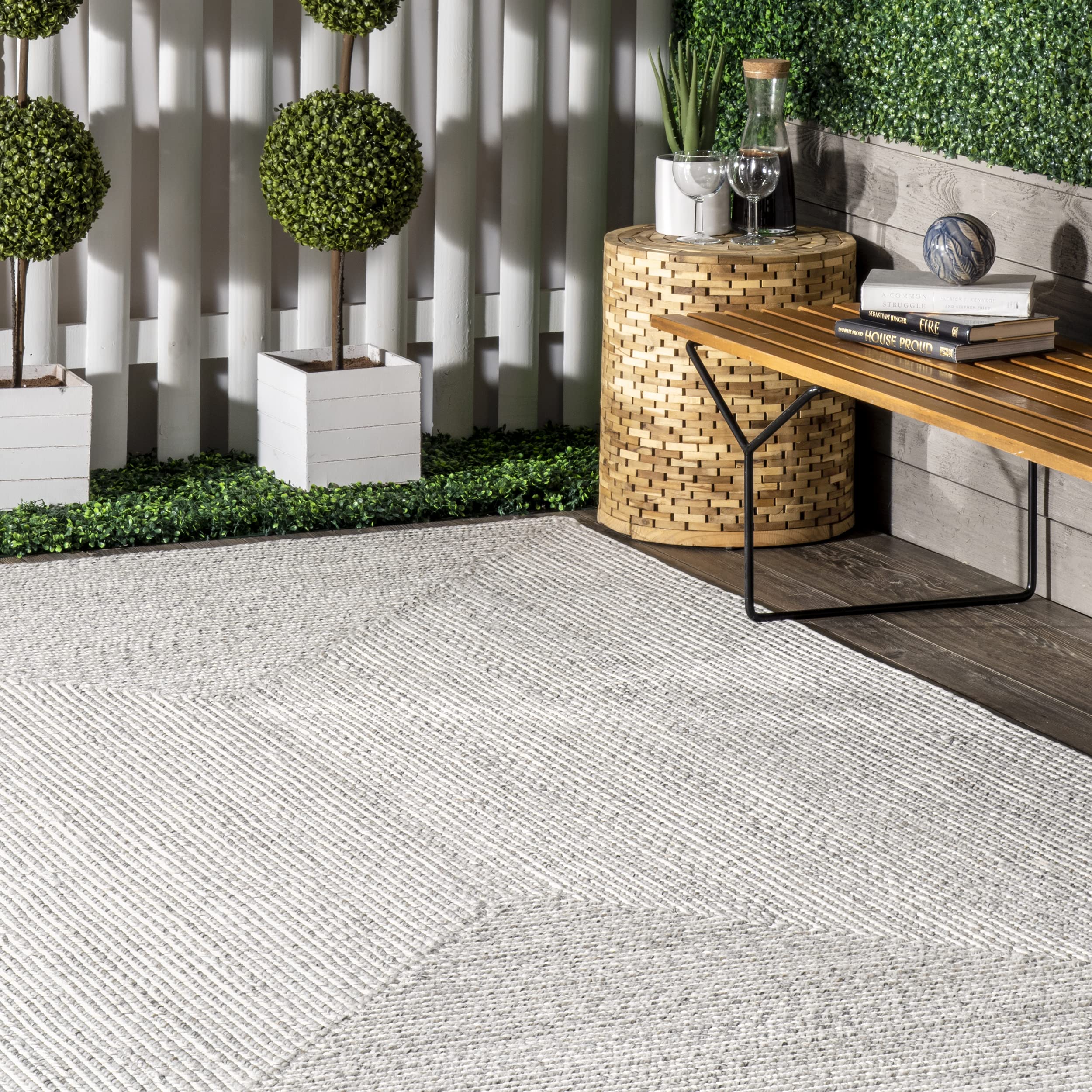 nuLOOM 12' x 15' Solid Hand Braided Indoor/Outdoor Area Rug, Pet-Friendly, High Traffic, Weather Resistant, for Patio, Balcony, Bedroom, Living, Dining Room, Wynn Ivory
