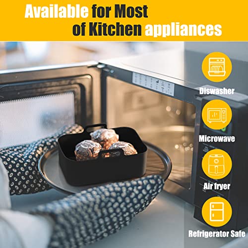 10QT Air Fryer Silicone Liners, MMH 2Pcs Rectangular Airfryer Silicone Pot Baking Tray Reusable Replacement Basket Insert for Ninja DZ401/DZ550 | Non-stick | Easy Cleaning | Food Safe | Black