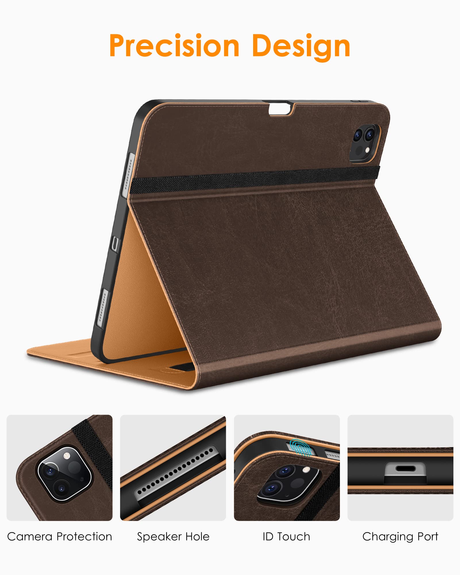 DTTO for iPad Pro 12.9 6th / 5th / 4th / 3rd Generation Case 2022/2021/2020/2018, Leather Folio Stand Cover with Built-in Apple Pencil Holder -Auto Wake/Sleep and Multi Viewing Angles, Dark Brown