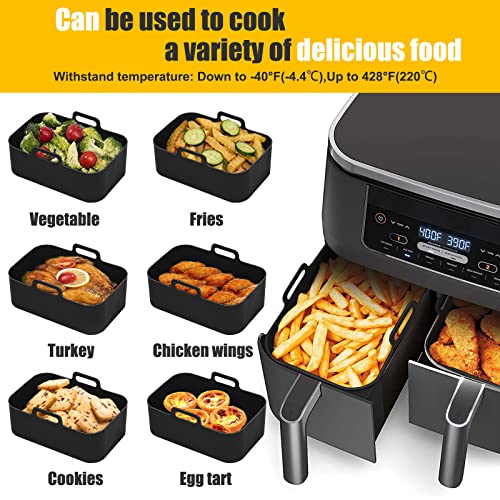 10QT Air Fryer Silicone Liners, MMH 2Pcs Rectangular Airfryer Silicone Pot Baking Tray Reusable Replacement Basket Insert for Ninja DZ401/DZ550 | Non-stick | Easy Cleaning | Food Safe | Black