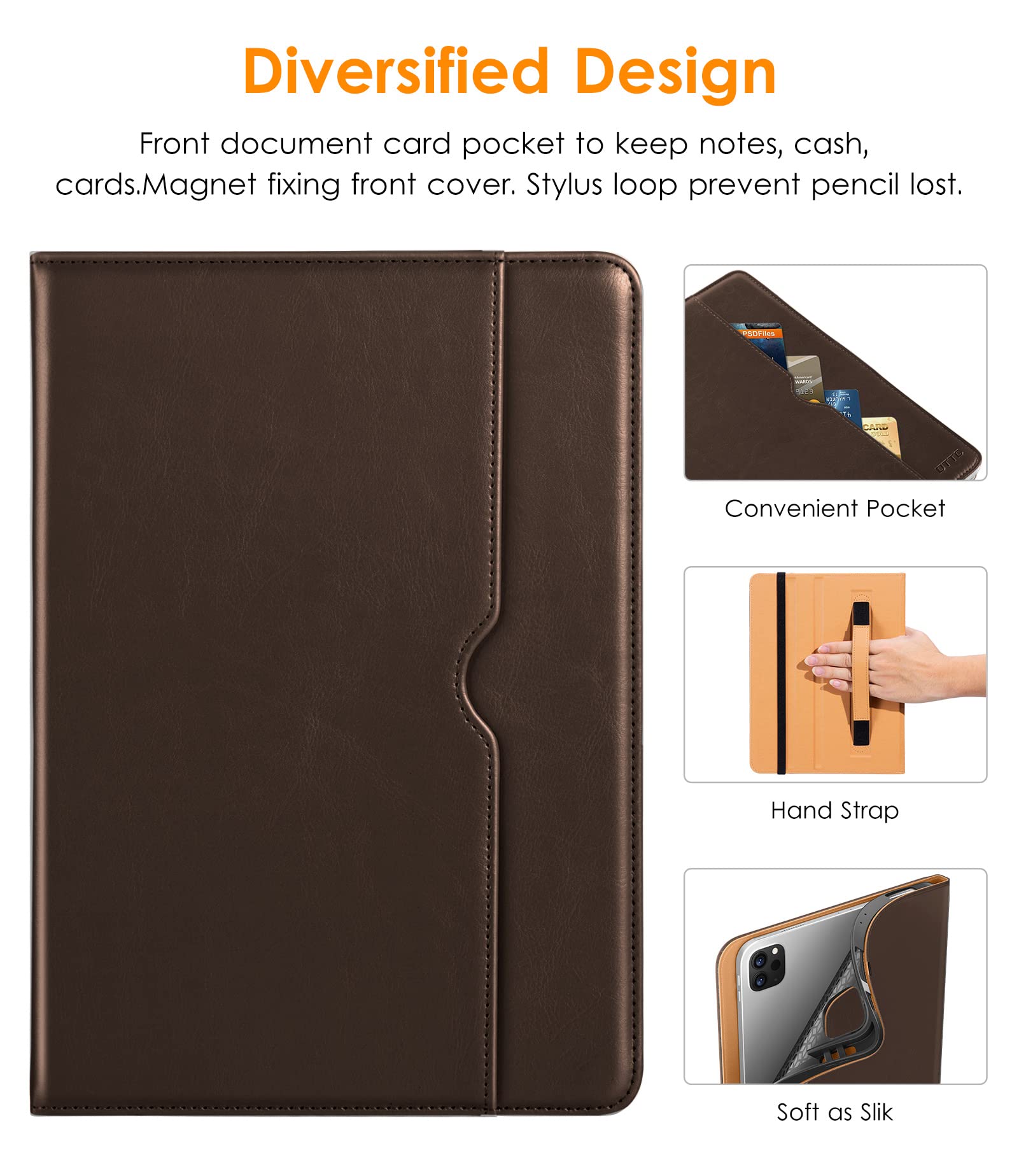 DTTO for iPad Pro 12.9 6th / 5th / 4th / 3rd Generation Case 2022/2021/2020/2018, Leather Folio Stand Cover with Built-in Apple Pencil Holder -Auto Wake/Sleep and Multi Viewing Angles, Dark Brown