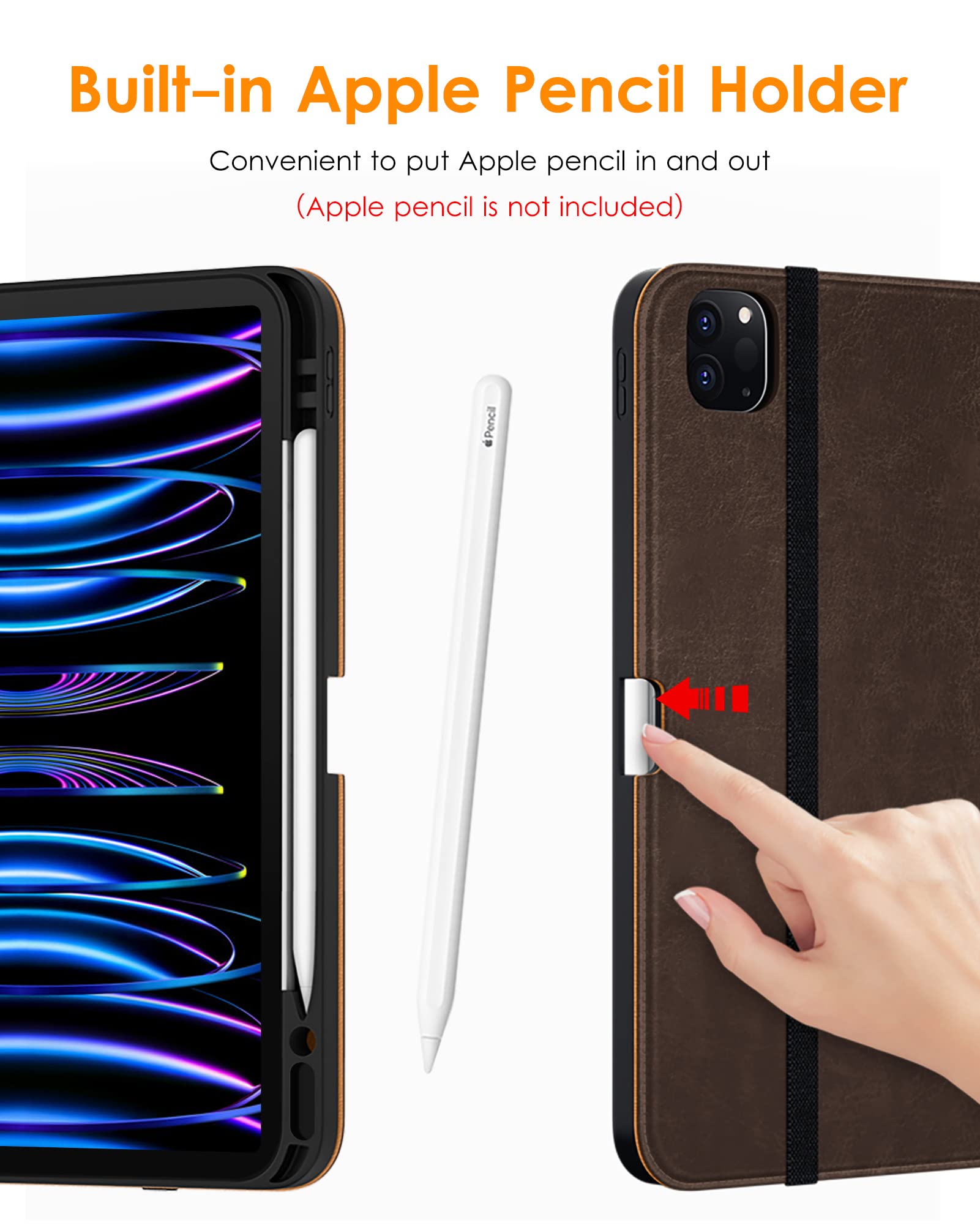 DTTO for iPad Pro 12.9 6th / 5th / 4th / 3rd Generation Case 2022/2021/2020/2018, Leather Folio Stand Cover with Built-in Apple Pencil Holder -Auto Wake/Sleep and Multi Viewing Angles, Dark Brown