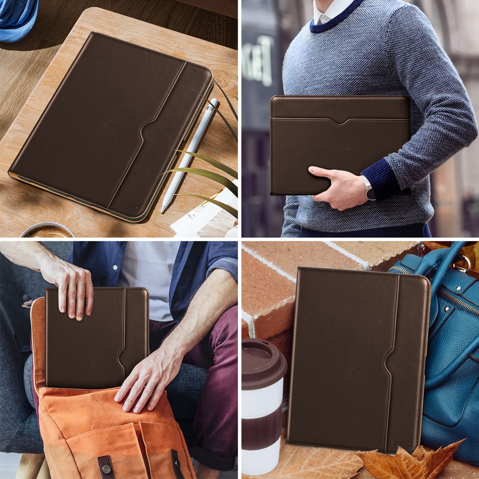 DTTO for iPad Pro 12.9 6th / 5th / 4th / 3rd Generation Case 2022/2021/2020/2018, Leather Folio Stand Cover with Built-in Apple Pencil Holder -Auto Wake/Sleep and Multi Viewing Angles, Dark Brown
