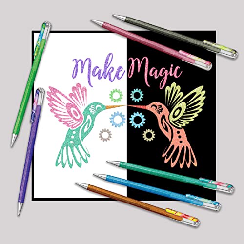 Pentel Hybrid - Dual Metallic Pens - Liquid Gel Rollerball Pens - K110 - Assorted Colours - Set of 8